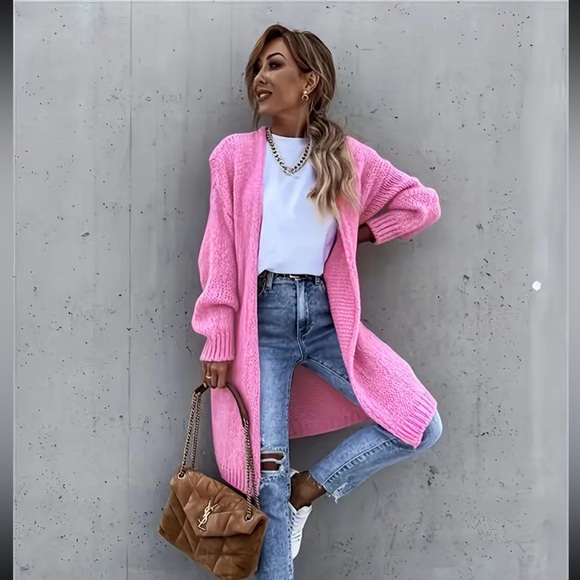 Sweaters | Chunky Knit Drop Shoulder Cardigan Long Length Core Pink ...